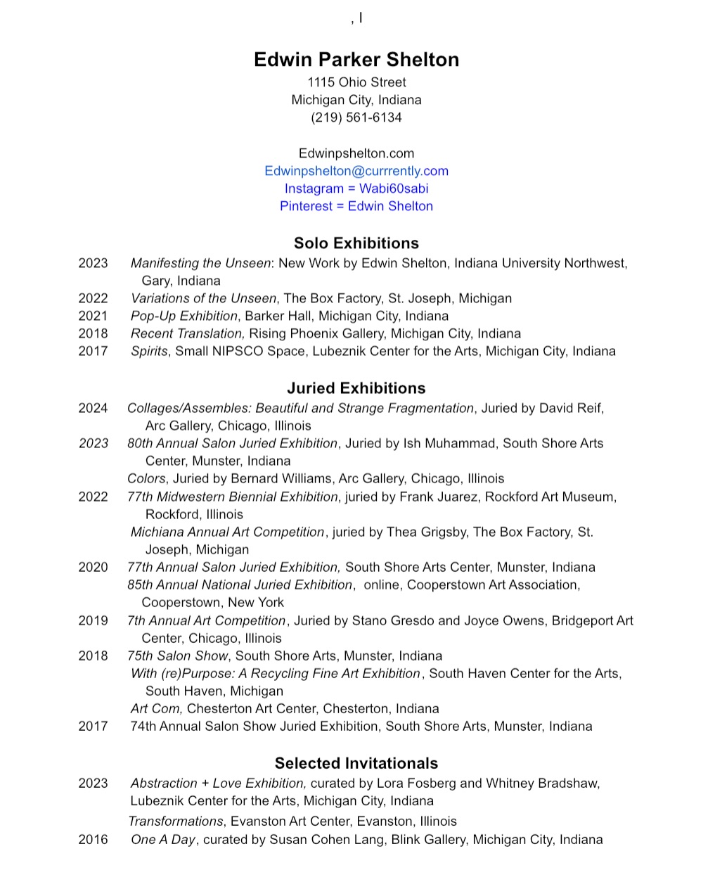 Resume – Edwin P. Shelton